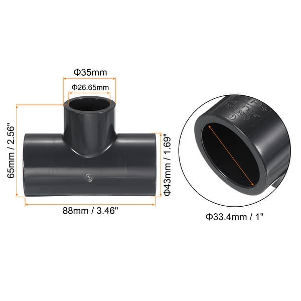 2Pcs UPVC 1" to 3/4" Reducing Tee Pipe Fitting T Shape Socket Connector ...