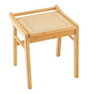 Wicker Vanity Stool with Rattan Top for Bedroom and Bathroom - 15" x 16 ...