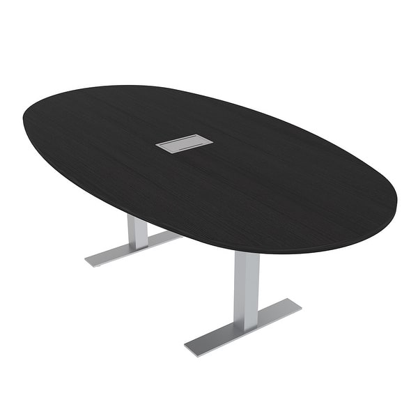 6 Person Boval Conference Room Table With Metal T-Bases Power Module ...