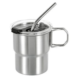 304 Stainless Steel Cup with Handle & Straw & Lid, 10oz Double Wall ...