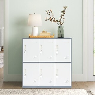 6 Doors Metal Storage Cabinet with Card Slot Organizer Steel Locker ...