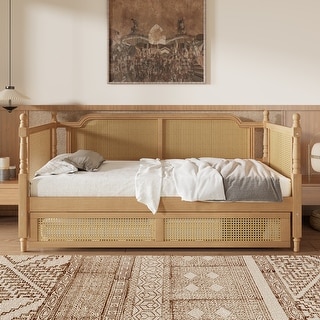 Elegant Style Rattan Full Size Daybed with Full Size Trundle,Rattan Bed ...