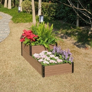 2-Tier Raised Garden Bed with Open Bottom Terraced Composite Wood ...