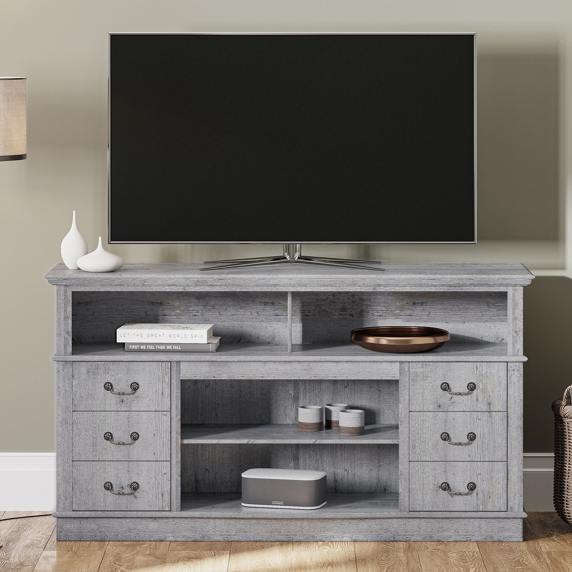 BELLEZE Stoneford 60 TV Stand Media Console Table Storage Light Grey Bed Bath Beyond 35103335
