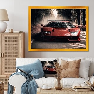 Designart "Red Italian Lambo Sports Car Racing In Urban Setting I" Cars ...