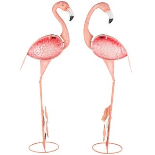 Pink Metal Tall Flamingo Decorative Garden Sculpture with Floral and ...