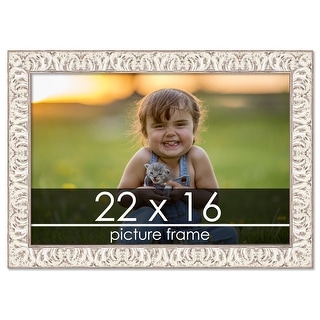 22x16 Ornate White Washed Complete Wood Picture Frame with UV Acrylic ...