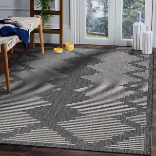 Beverly Rug Dark Grey Geometric Indoor Outdoor Rug, Outside Carpet for ...