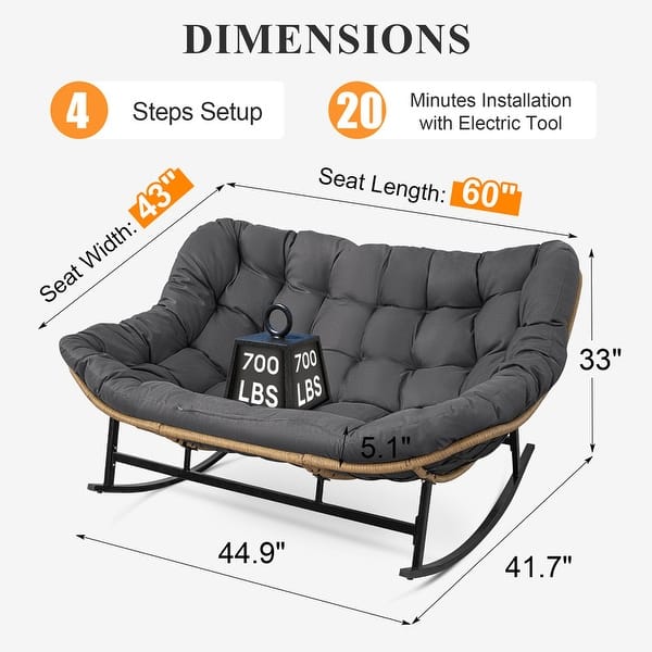 FINCATI Oversized Double Rocking Chair Outdoor Indoor, 40" D x 58" W ...