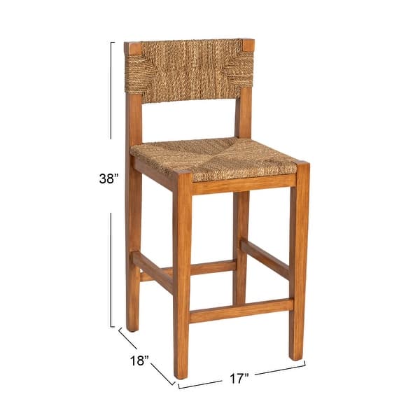 Willowbrook Solid Wood and Natural Woven Seagrass Rope Counter Stool ...