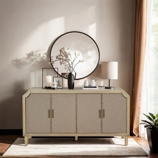 Retro Industrial Style Rivet Decor 4Door Cabinet,Linen Decorated Doors ...