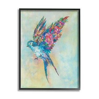 Stupell Botanical Swallow Floral Blossom Wings Bird Painting Framed ...