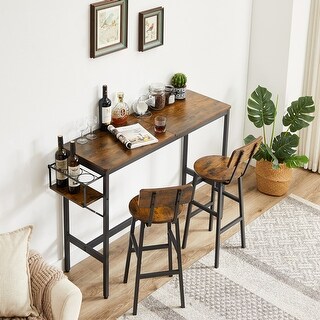 3-pieces Metal Dining Bar Table Set with 2 Bar Stools & Storage Rack ...