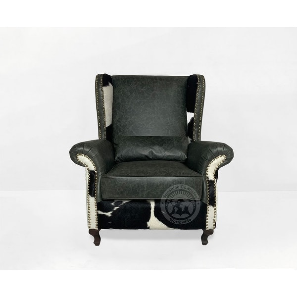 Leather Wingback Chair with Hair On Cowhide Accents - Black and White ...