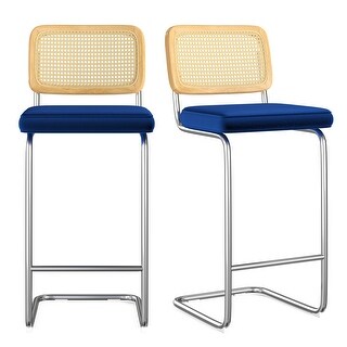 Counter Height Bar Stools Set of 2 - Velvet - Rattan Back - 30 inch ...