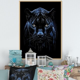 Designart "Black Blue Panther Onyx Majesty Scratch" Animals Panther ...