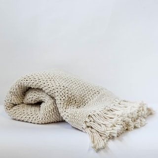 Cream Knitted With Tassels Throw - Bed Bath & Beyond - 42489056