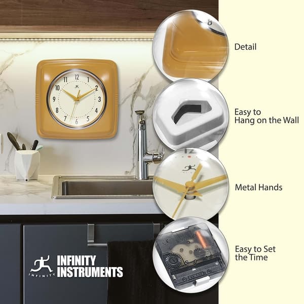 Infinity Instruments Retro 9.25-inch Square Wall Clock - 9.25 x 1.875 x ...