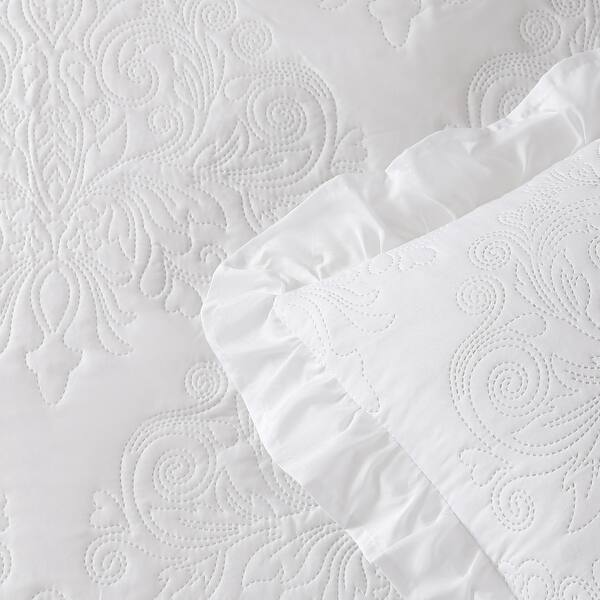 Triple Ruffle Medallion Damask Bedding Set - On Sale - Bed Bath ...