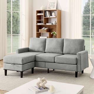 Light Gray Straight Row Sectional Sofa Set with Storage Ottomans - Bed ...