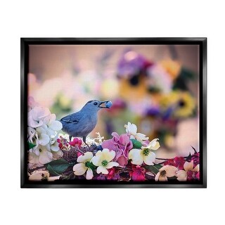 Stupell Bird with Spring Flowers Framed Floater Canvas Wall Art Design ...