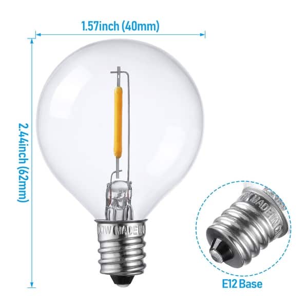 G40 LED Light Bulbs, 2700K Soft White, 0.7W E12 Candelabra Base ...