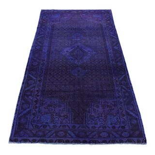 Hand Knotted Purple Overdyed & Vintage with Wool Oriental Rug (4'7" x 9 ...
