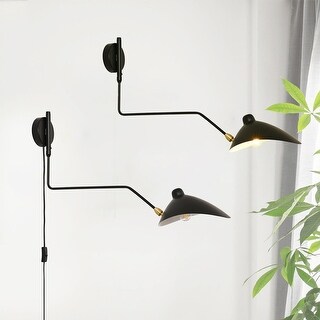 Wall Light Set of 2, Black Wall Sconces Swing Arm with Plug in Cord ...