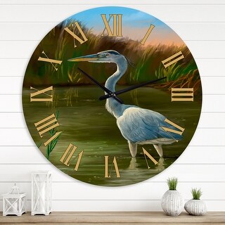 Designart 'Blue Heron Wetland Bird' Traditional wall clock - Bed Bath ...