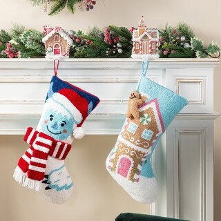 Glitzhome 21"L Hooked Yeti Gingerbread House Stocking with Gingerbread ...