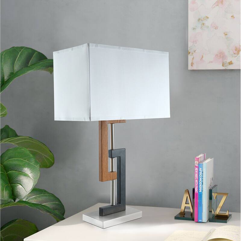 Novelty Fabric Ivory 1-Light Rectangle Table Lamp - Overstock - 37034513