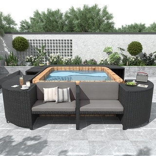 105" Outdoor Square Spa Surround Rattan Sofa Set with Storage Spaces ...