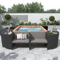 Modern Outdoor Patio Spa Surround Sofa Set with Storage Spaces,Mini ...