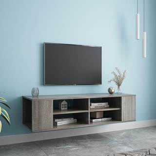 Walnut Height Adjustable Shallow Floating TV Console Floating TV Stand ...