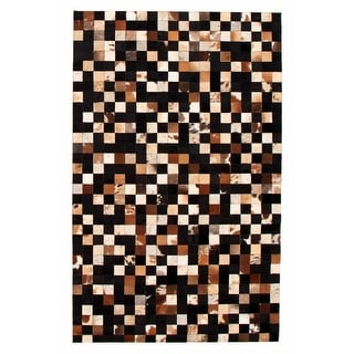 ECARPETGALLERY Handmade Cowhide Patchwork Black Leather Rug - 5'0 x 8'2 ...