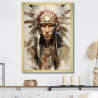 Designart "Gold And Beige Native Woman Portrait" Native American Art ...