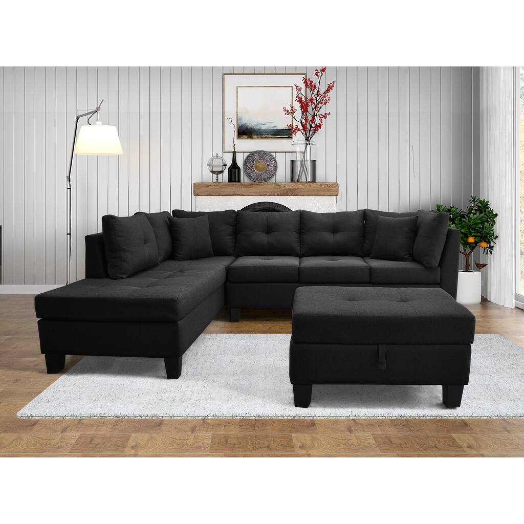 Sectional Sofa Set with Left Hand Chaise Lounge and Storage Ottoman ...