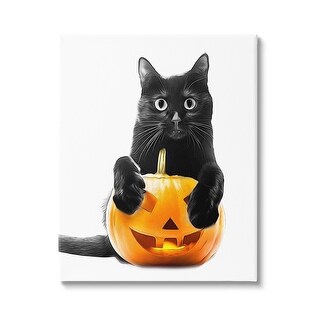 Stupell Black Cat & Jack-o-Lantern Canvas Wall Art Design by Annalisa ...