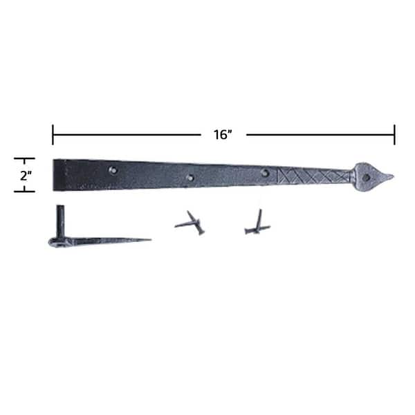 Black Spear Tip Strap Pintle Hinge 16 In. long Diamond Etch Style ...