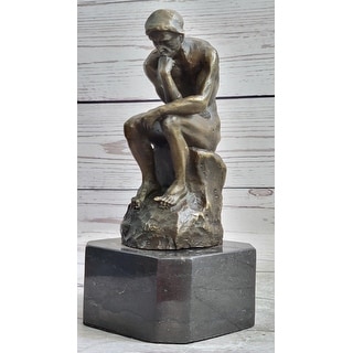 The Thinker Thinking Man By Auguste Rodin Bronze Sculpture Statue Figure On Marble Base - Bed ...