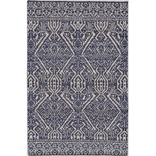 Harlee Flat Woven Wool Dhurrie, Geometric Navy Blue/Ivory, Area Rug ...