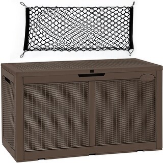 100 Gallon Large Deck Box w/Storage Net, Resin Outdoor Storage Boxes ...