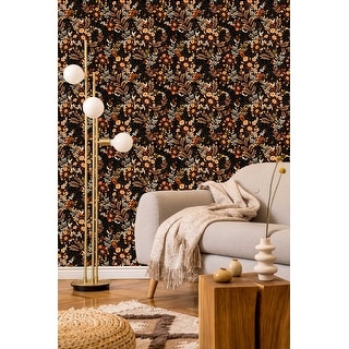 Black Wallpaper with Orange Flowers Peel and Stick and Prepasted - Bed ...