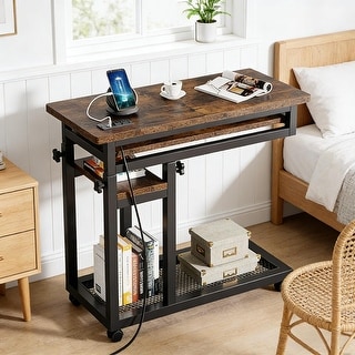 Side Table with Wheels,Durable Mobile C Table,Narrow Desk,Convenient ...