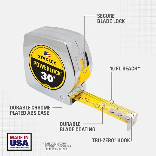 Stanley PowerLock 30 ft. L X 1 in. W Tape Measure 1 pk - 30 ft. - Bed ...