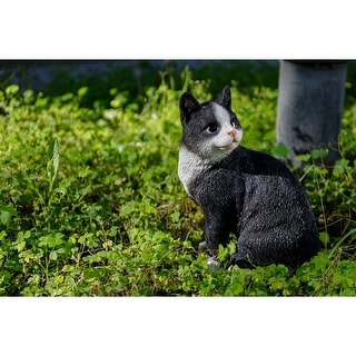 Cat Looking Back Outdoor Garden Statue - 10.25" - Black and White - Bed ...