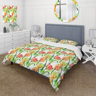 Designart 'Yellow Tulips Green Leaves' Traditional Duvet Cover Set - Bed Bath & Beyond - 36515129