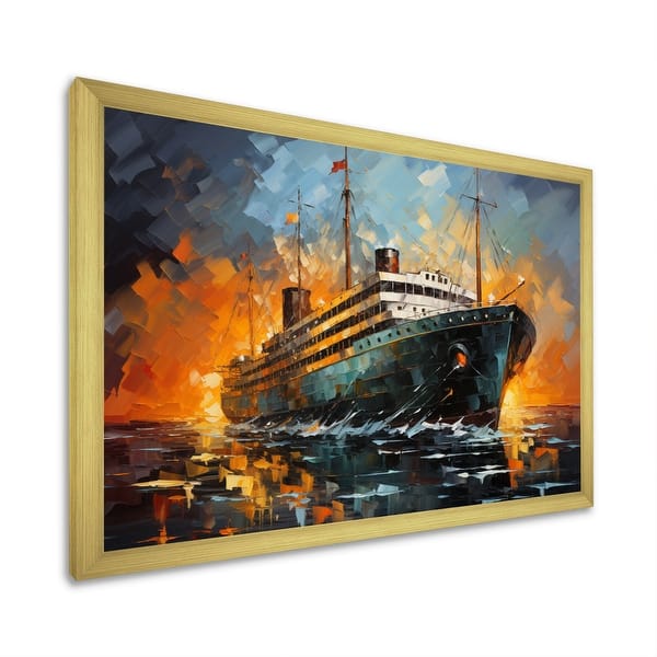 Designart "Boat Titanic Collage Interwoven I" Transportation Framed ...