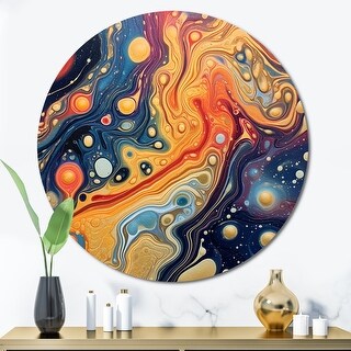 Designart "Orange Blue Galactic Universe II" Comets Metal Circle Wall ...