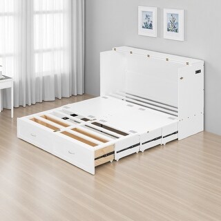 Queen MDF & Plywood Murphy Wall Bed with Pulley Structure & USB Ports ...
